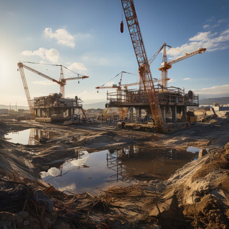 Construction Building Process with Crane Elements, Unfinished Building ...