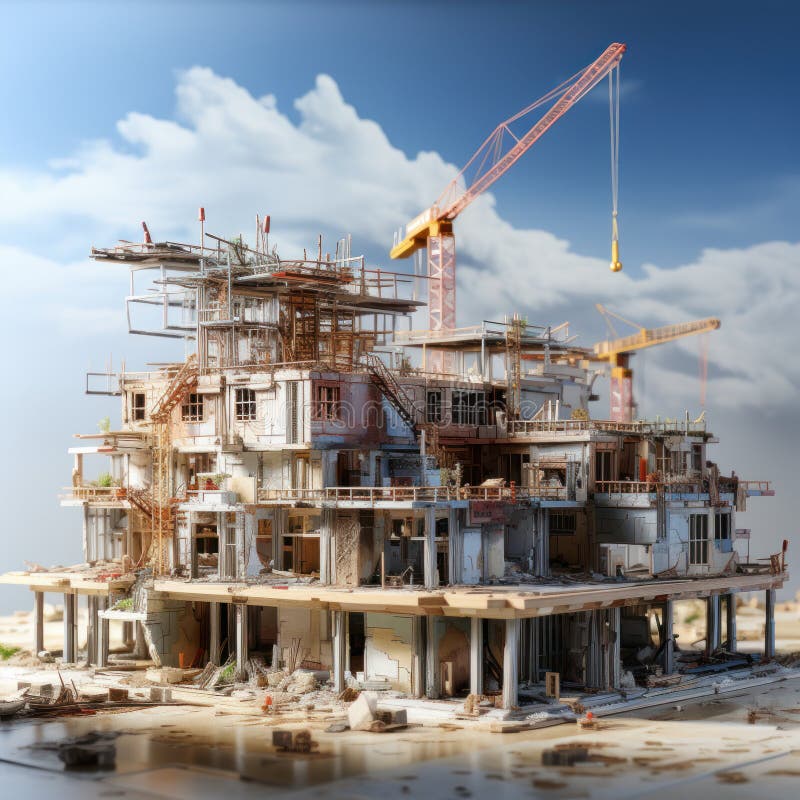 Construction Building Process with Crane Elements, Unfinished Building ...