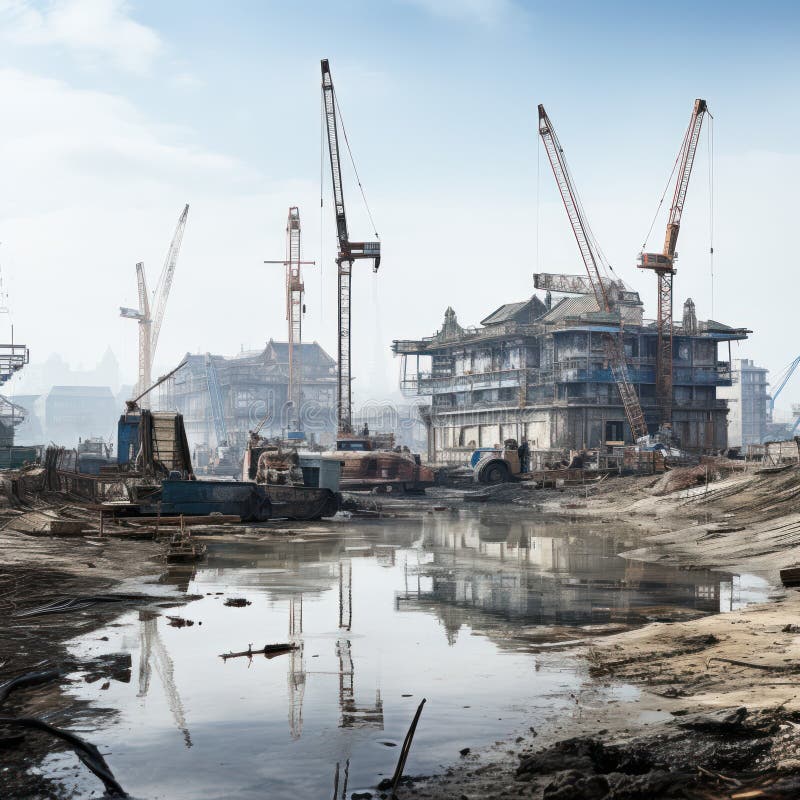 Construction Building Process with Crane Elements, Unfinished Building Texture Stock ...