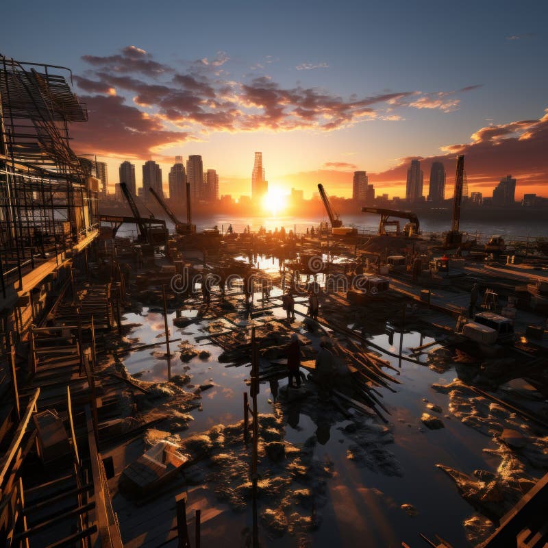 Construction Building Process with Crane Elements, Unfinished Building ...