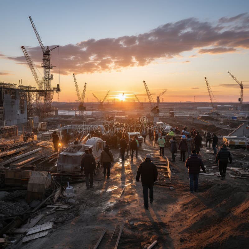 Construction Building Process with Crane Elements, Unfinished Building ...