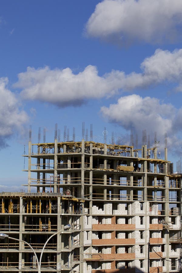 Construction of the Building. Reinforced Concrete Frame. Sunlit Against ...