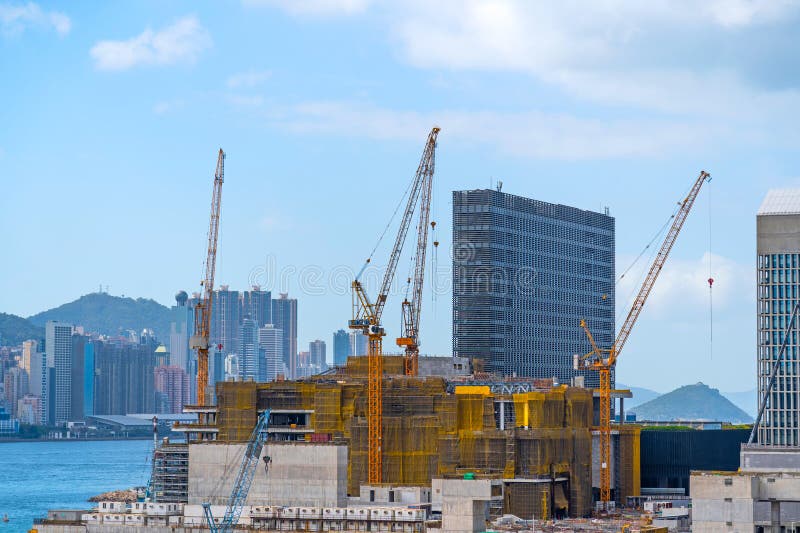 Construction Building Shore. Pile Driving in Foundation Pit for ...