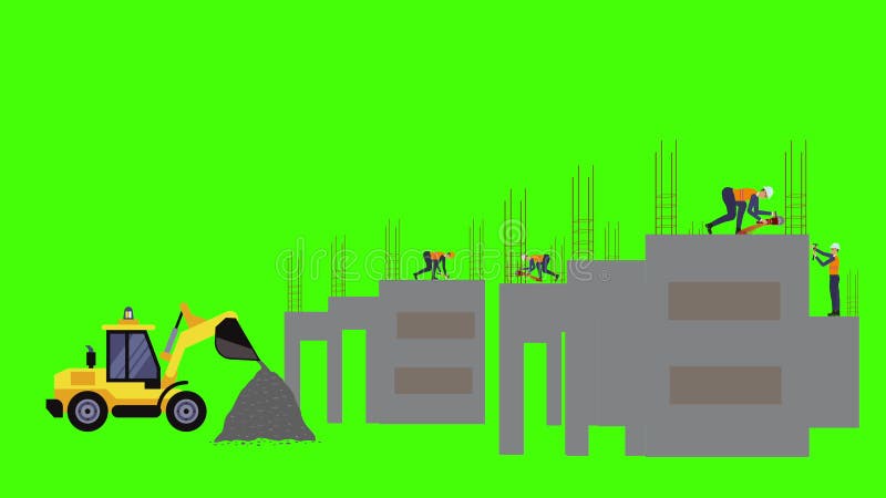 Construction Building Site Animation with Workers, Green Screen Stock ...