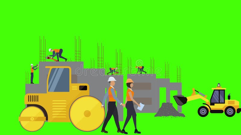 Construction Building Site Animation with Workers, Green Screen Stock ...