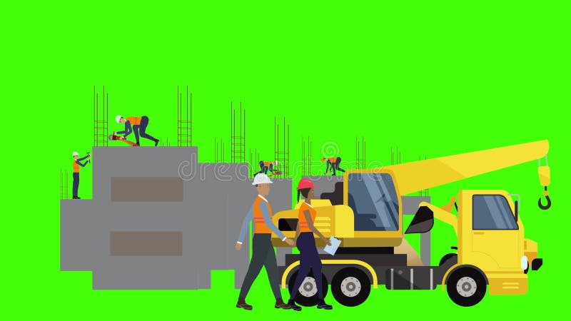 Construction Building Site Animation with Workers, Green Screen Stock ...