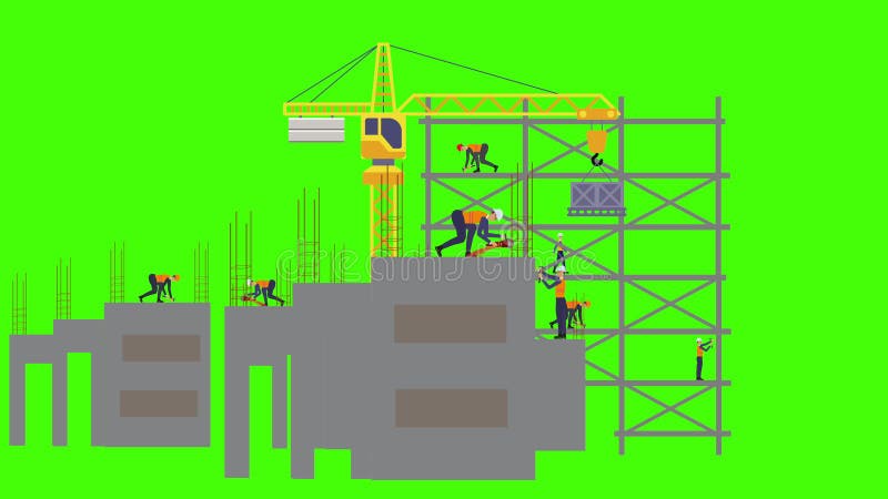 Construction Building Site Animation with Workers, Green Screen Stock ...