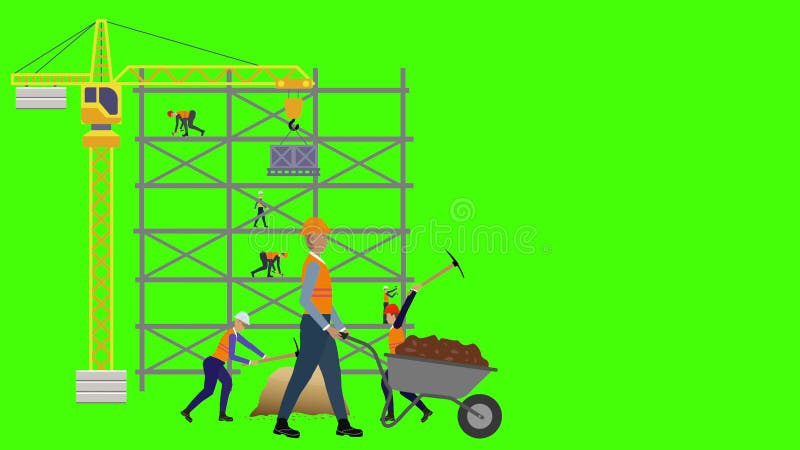 Construction Building Site Animation with Workers, Green Screen Stock ...