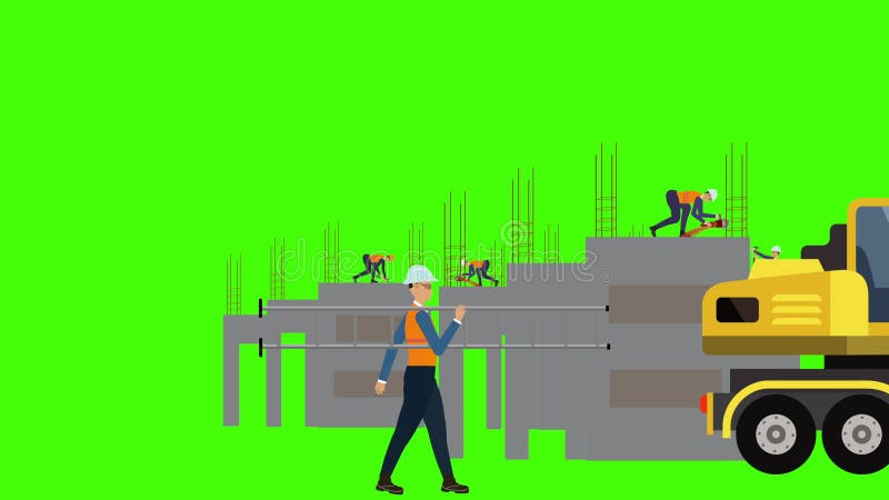 Construction Building Site Animation with Workers, Green Screen Stock ...