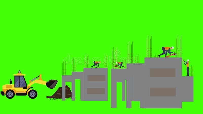 Construction Building Site Animation with Workers, Green Screen Stock ...