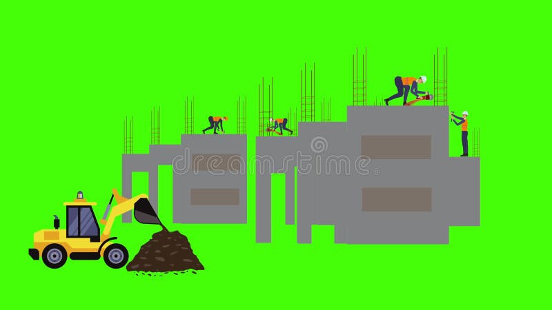 Construction Building Site Animation with Workers, Green Screen Stock ...