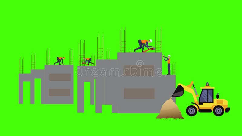 Construction Building Site Animation with Workers, Green Screen Stock ...