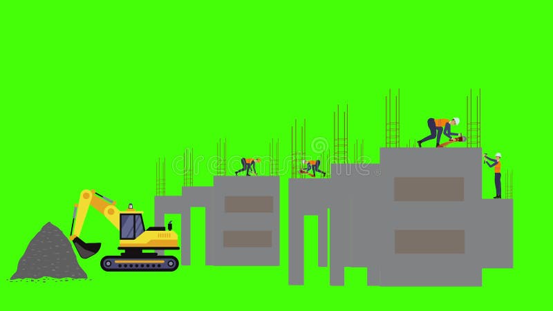Construction Building Site Animation with Workers, Green Screen Stock ...