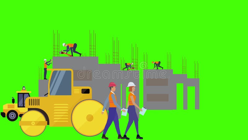 Construction Building Site Animation with Workers, Green Screen Stock ...