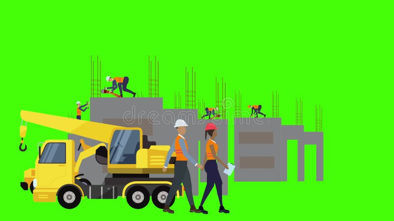 Construction Building Site Animation with Workers, Green Screen Stock ...