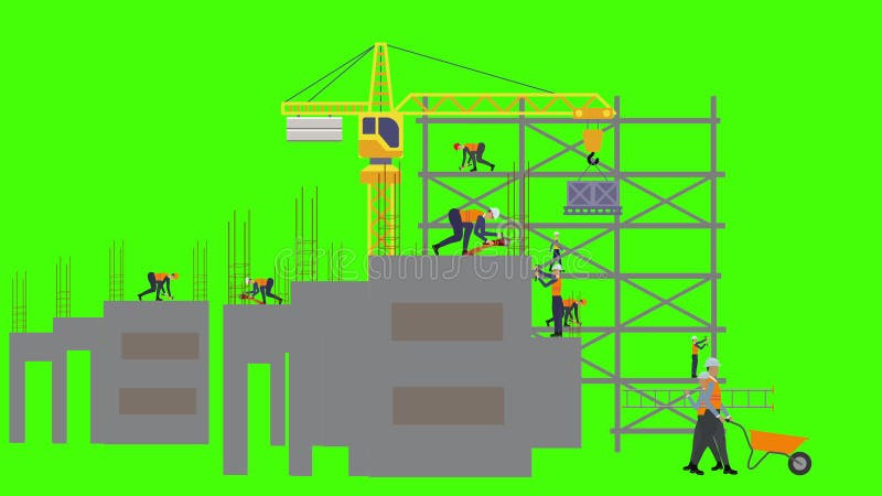 Construction Building Site Animation with Workers, Green Screen Stock ...