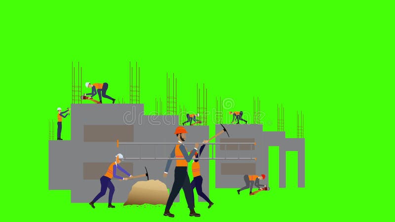 Construction Building Site Animation with Workers, Green Screen Stock ...
