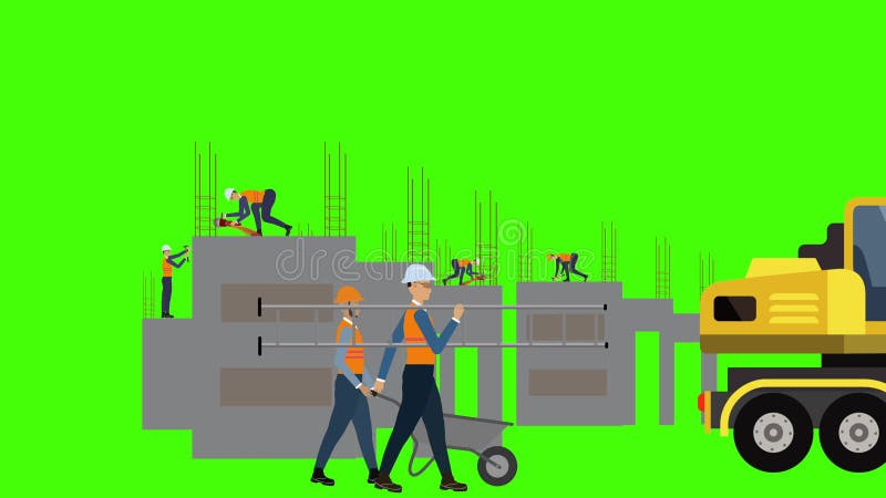 Construction Building Site Animation with Workers, Green Screen Stock ...
