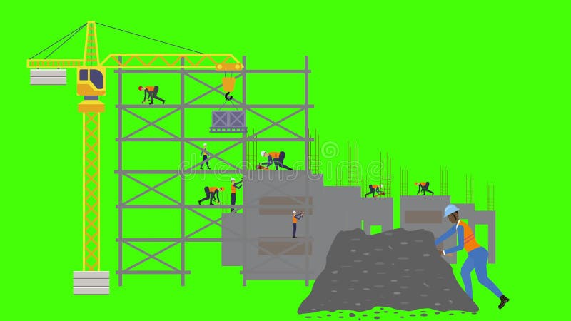 Construction Building Site Animation with Workers, Green Screen Stock ...