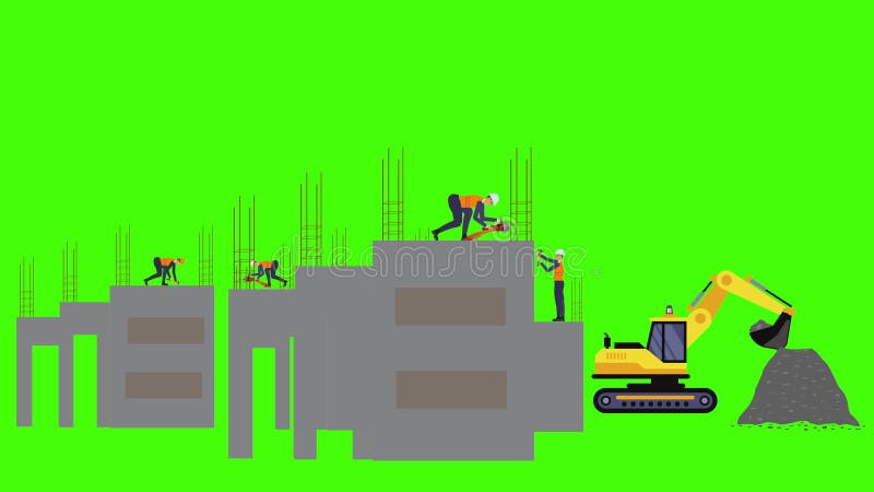 Construction Building Site Animation with Workers, Green Screen Stock ...