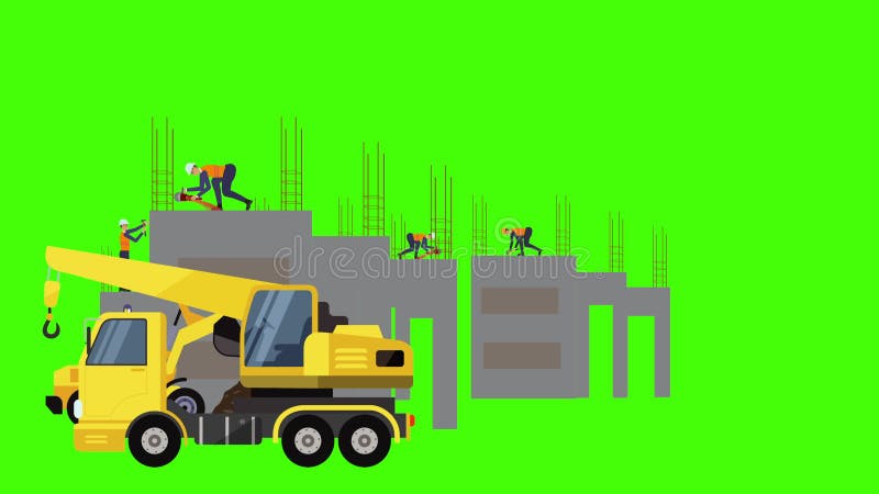 Construction Building Site Animation with Workers, Green Screen Stock ...
