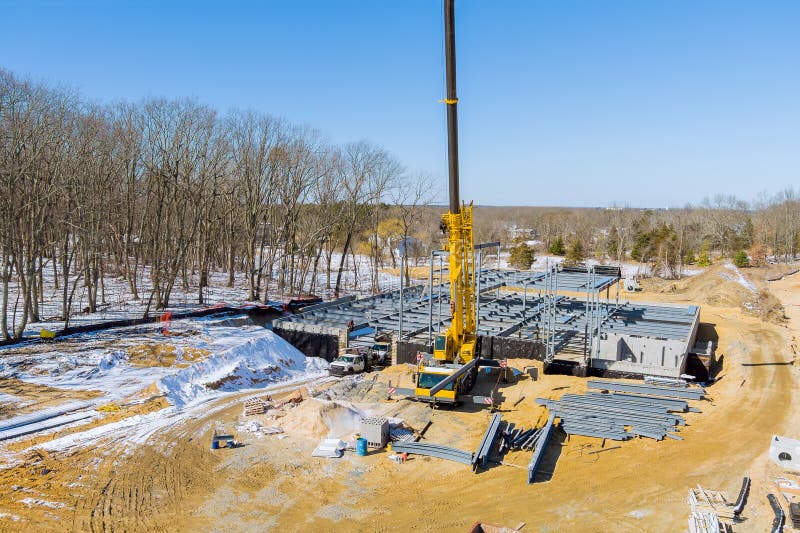 Construction Building with a Structure of Steel Metal Beams Frame Stock ...