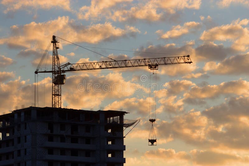 Construction of the Building at Sunset Stock Photo - Image of ...