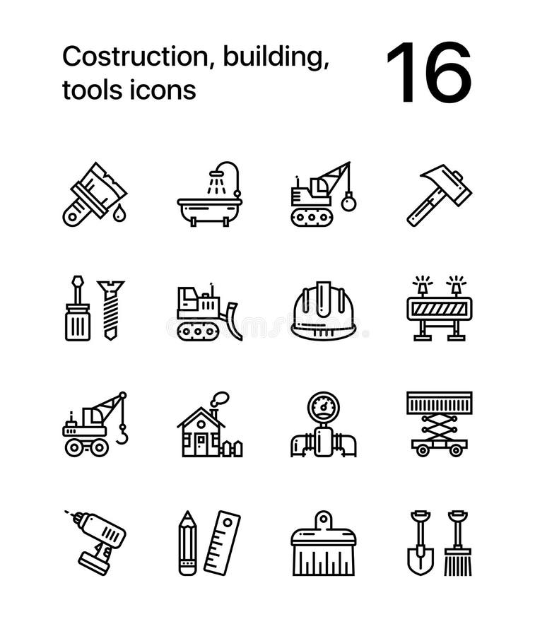 Construction, Building, Tools Seamless Vector Outline Icons for Web and ...