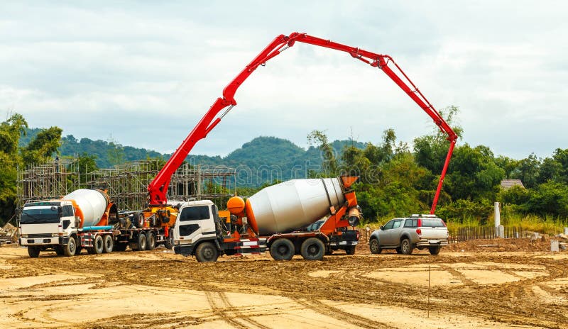 Construction Building Works with Concrete Pump for Pouring. Stock Photo ...