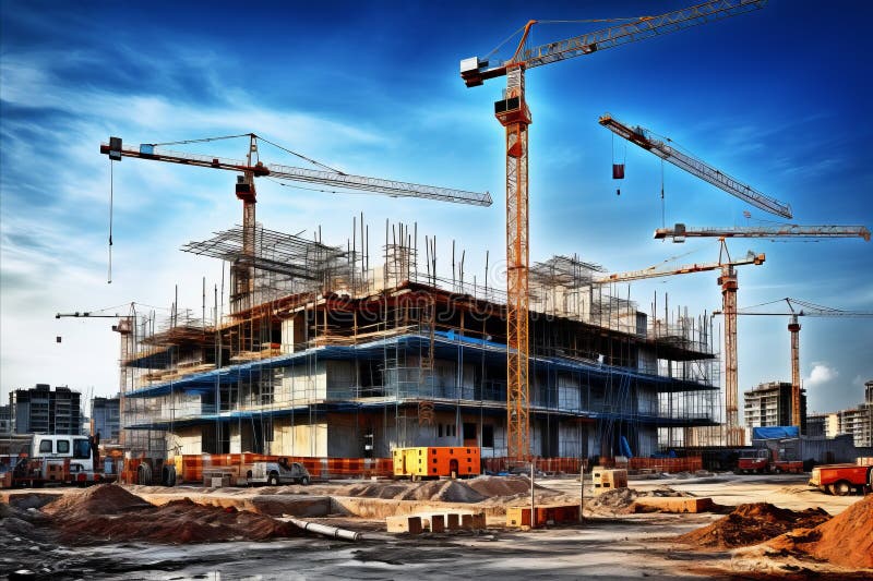 Construction of Buildings. Cranes in Action during Building ...