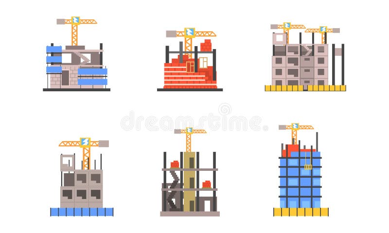 Construction of Buildings Set, Skyscraper and Residential Houses ...