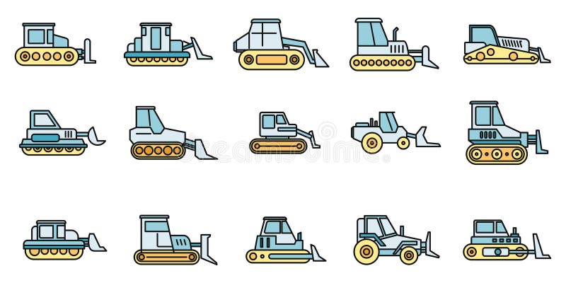 Construction Bulldozer Icons Set Vector Color Line Stock Illustration ...