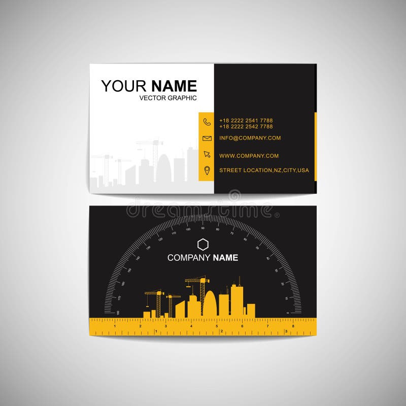 Construction Business Card. Functional Design with Ruler and Protractor ...