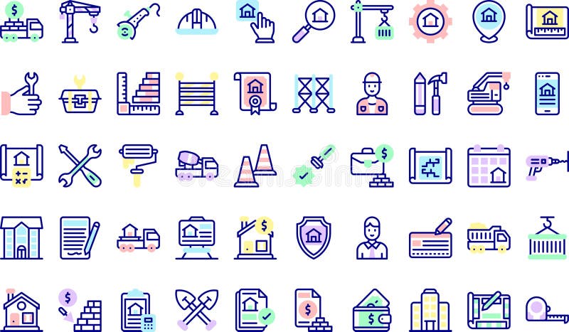 Construction Business Icons Collection is a Vector Illustration with Editable Stroke. Stock ...