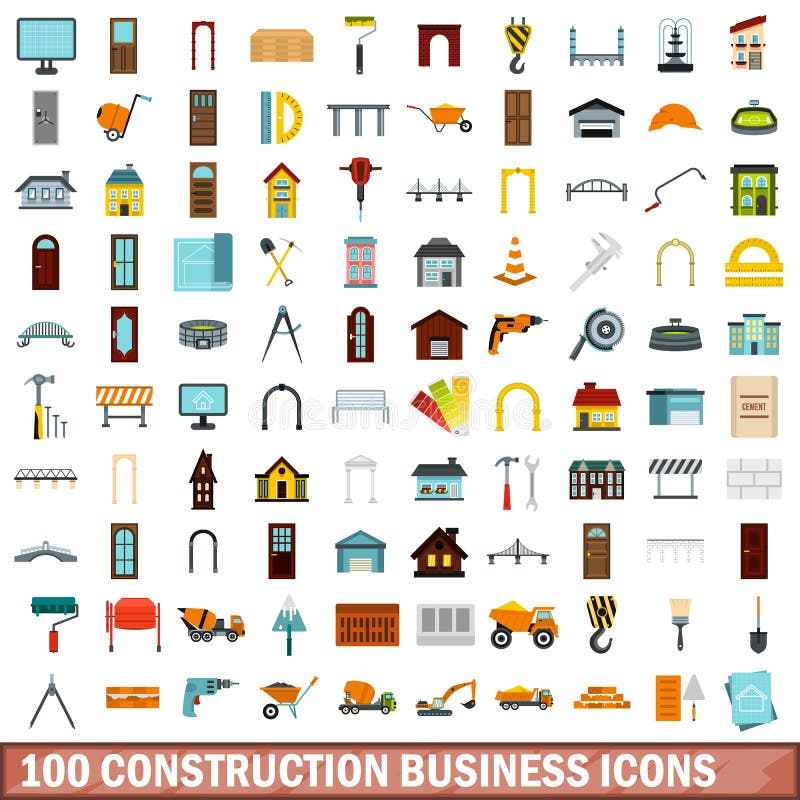 100 Architectonics Business Icons Set, Flat Style Stock Vector ...