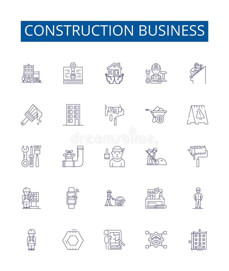 Construction Business Line Icons Signs Set. Design Collection of ...