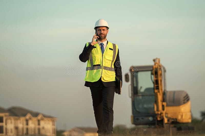 Construction Business Owner in Helmet at Building Site Outdoor Stock ...