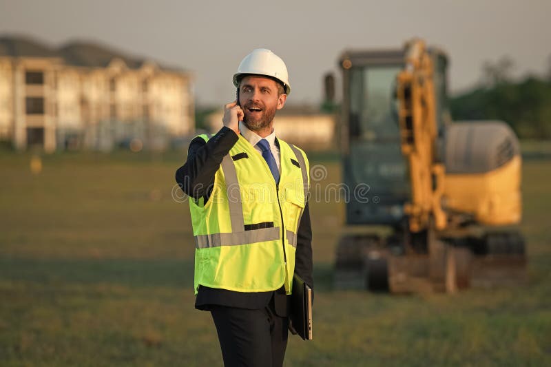 Construction Business Owner in Helmet at Building Site Outdoor Stock ...