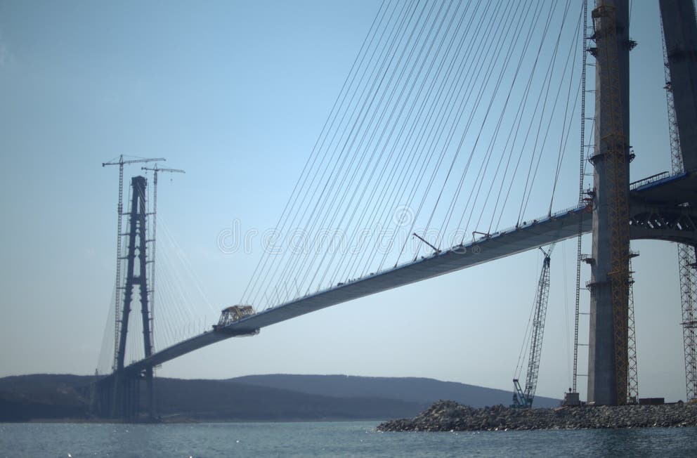 Construction of the Cable-stayed Bridge. Cable-stayed Pylon in ...