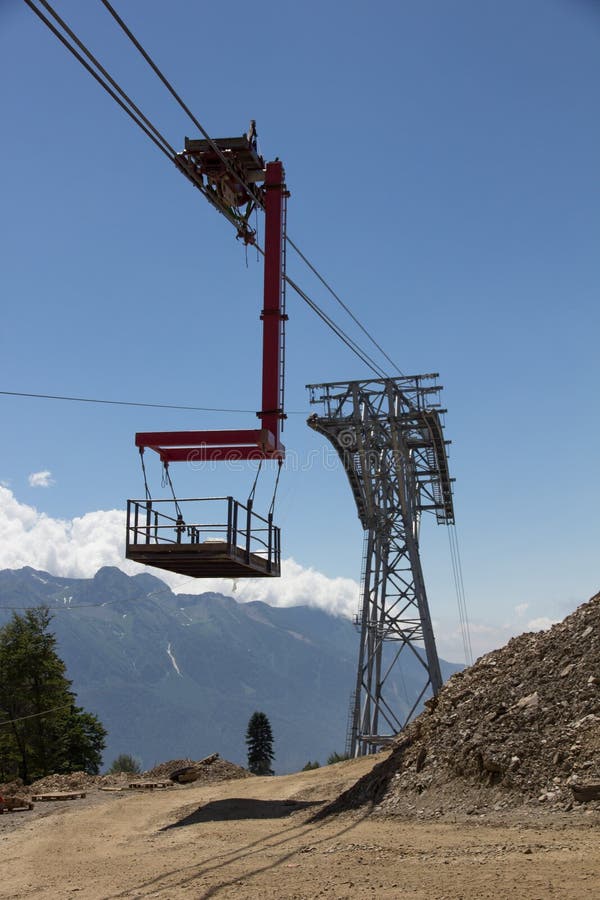 Construction of Cable Way in the Mountains Stock Image - Image of ...