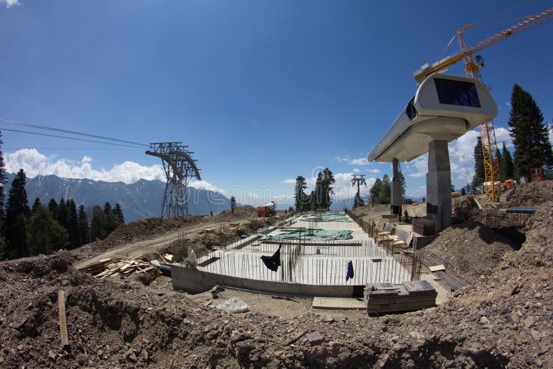 Construction of Cable Way in the Mountains Stock Image - Image of cable ...