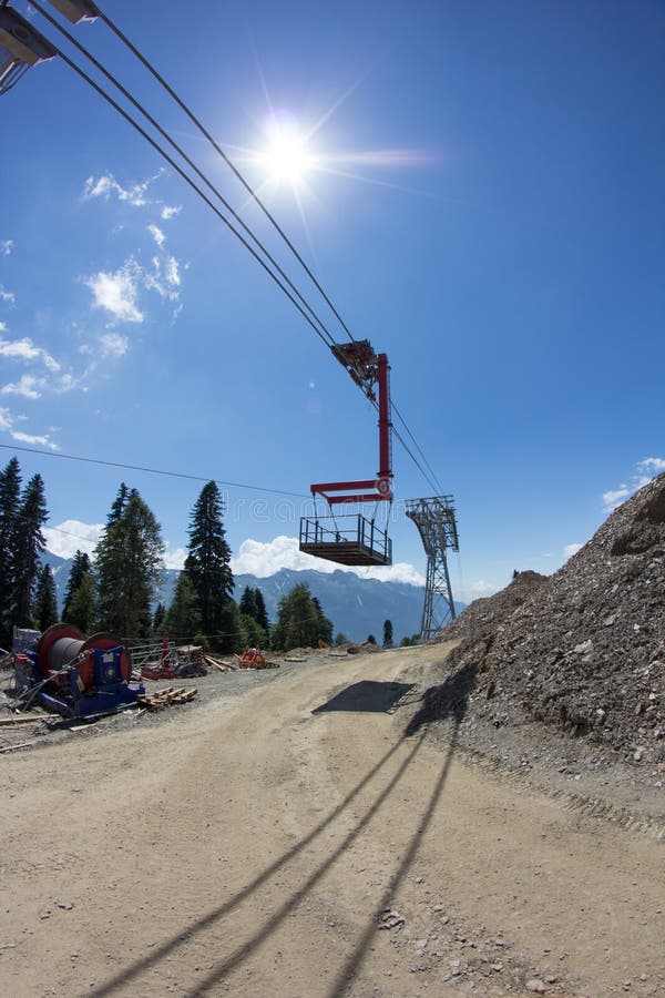 Construction of Cable Way in the Mountains Stock Photo - Image of ...