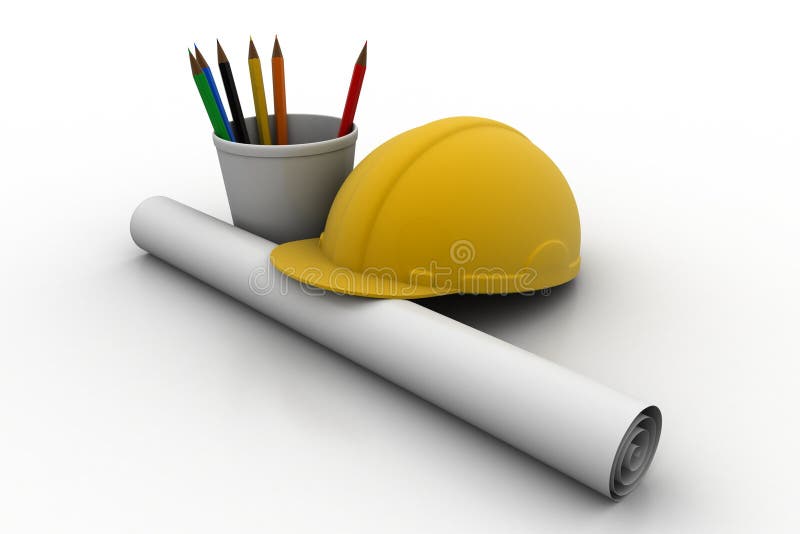 Construction Cap with Drawings Stock Illustration - Illustration of ...