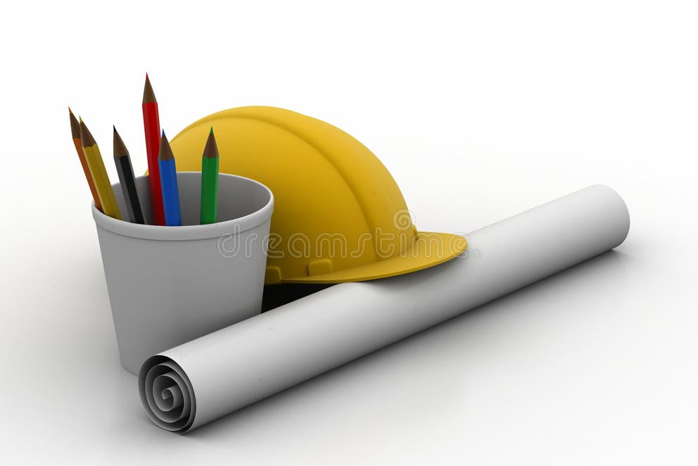 Construction Cap with Drawings Stock Illustration - Illustration of ...
