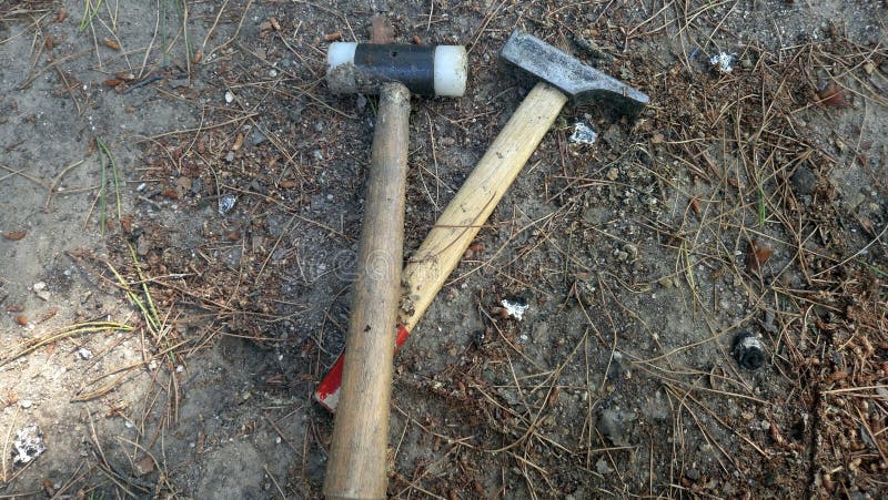 Construction and Carpentry Tools on Outdoor Ground Stock Photo - Image ...