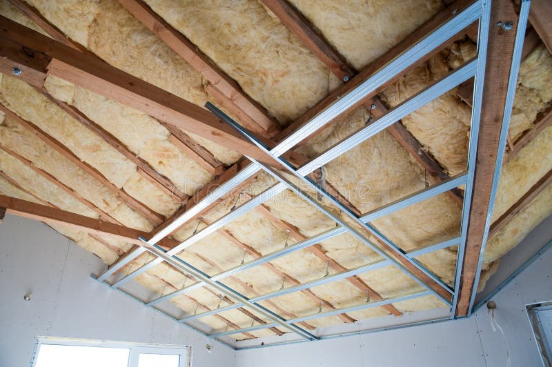 Construction of Ceiling Insulation Stock Photo - Image of joist ...
