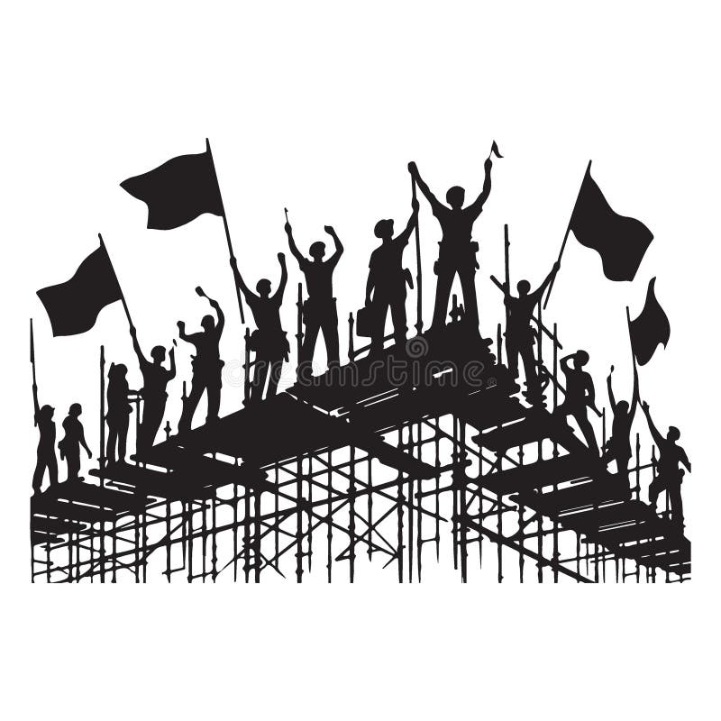 Construction Celebration Silhouette Workers Celebrating Building ...