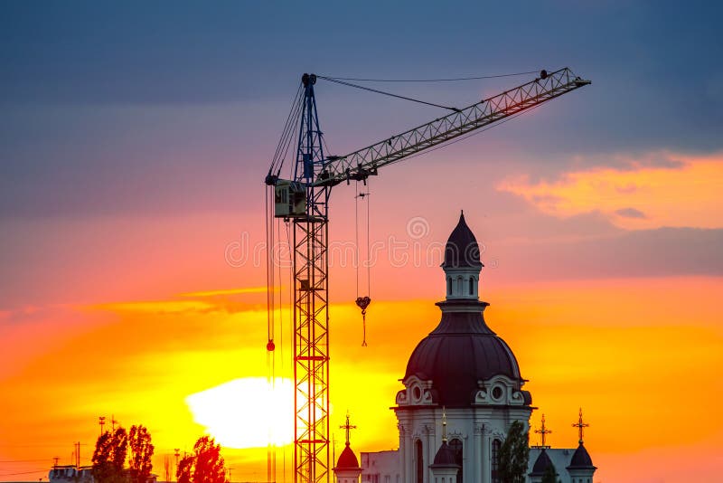Construction of a Christian Church Building Using a Construction Crane ...