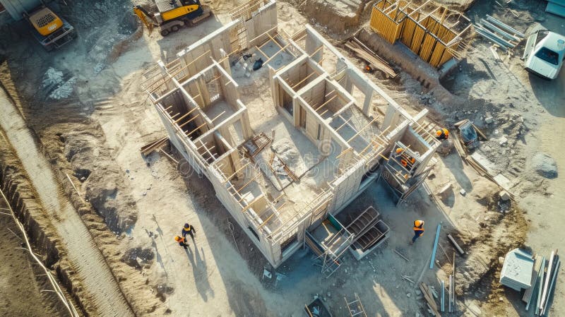 Construction Cite with Tower Cranes on Formwork. Building Construction ...