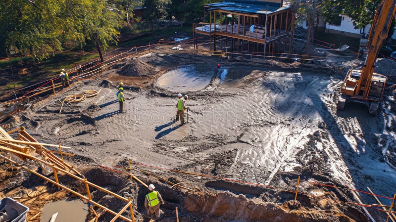 Construction Cite with Tower Cranes on Formwork. Building Construction ...